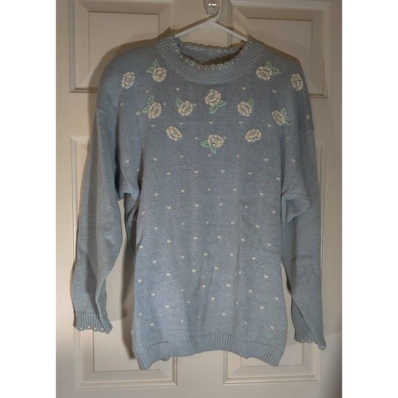 Catalina | Sweaters | Vintage Catalina Pale Blue White Sweater Floral ...